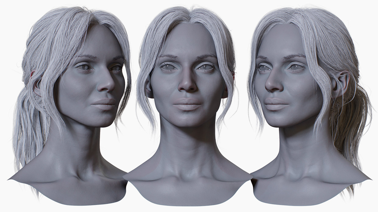 photorealistic female head 3d model with hair
